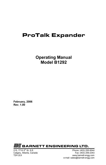 ProTalk Expander Manual Version 1.00 - Barnett Engineering Ltd