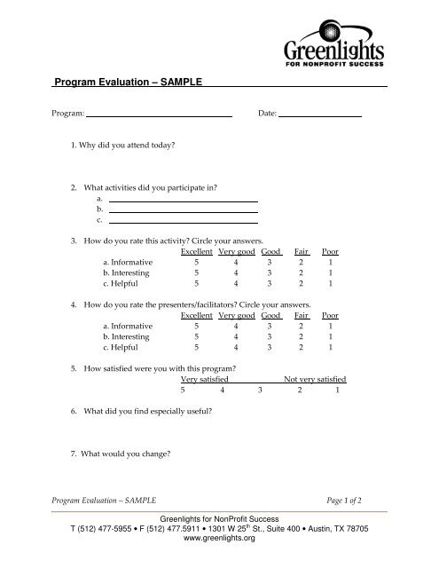 Program Evaluation – SAMPLE - Serviceleader.org