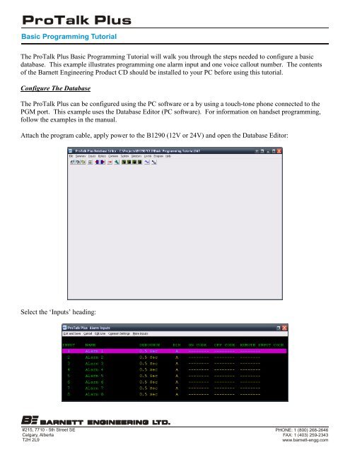 ProTalk Plus Basic Programming Tutorial - Barnett Engineering Ltd