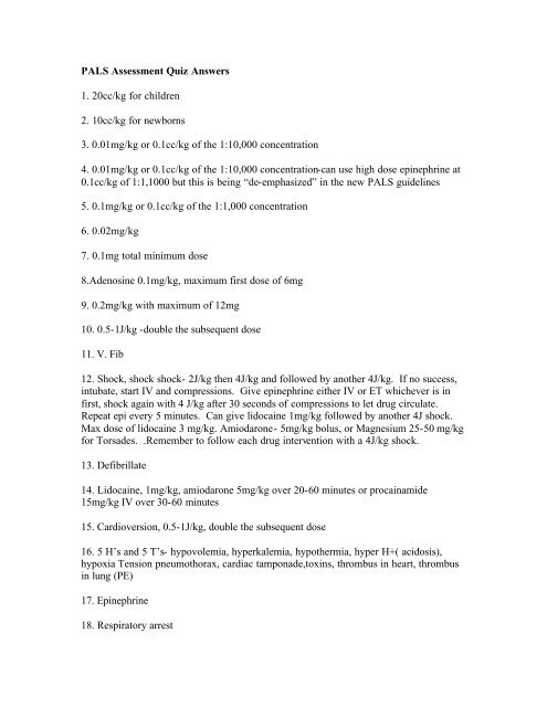 PALS Assessment Quiz Answers - AAEM
