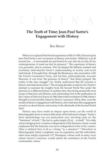 The Truth of Time: Jean-Paul Sartre's Engagement with History