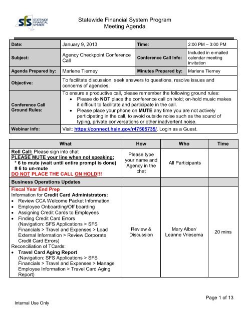 1/9/13 Agenda and Notes - Statewide Financial System
