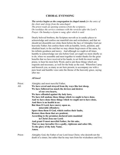 Choral Evensong Order of Service