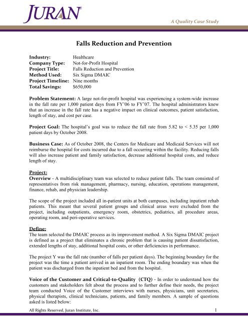 Falls Reduction and Prevention - Juran Institute