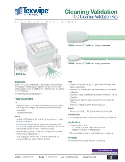 TOC Cleaning Validation Kits - Texwipe