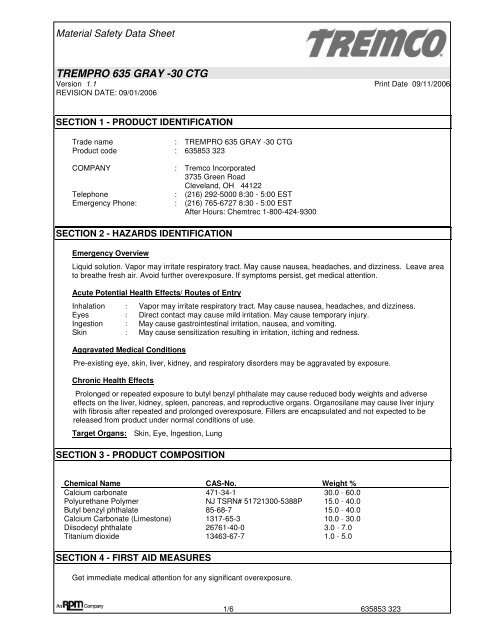 TremPro 635 MSDS - Tremco Sealants