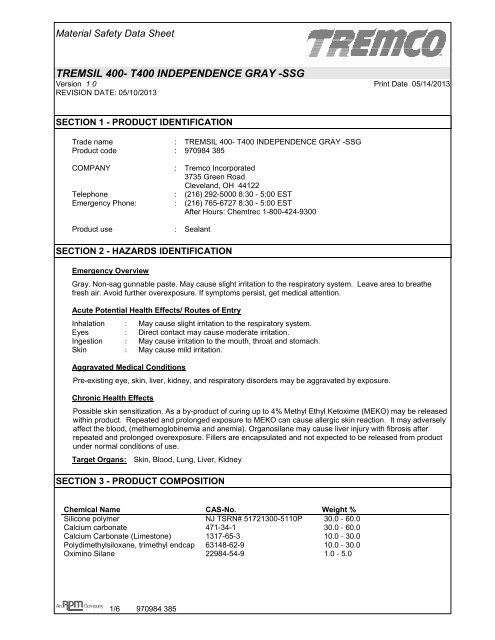 TREMSIL 400- T400 INDEPENDENCE GRAY -SSG - Tremco Sealants