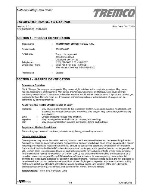 TREMproof 250GC-T MSDS - Tremco Sealants