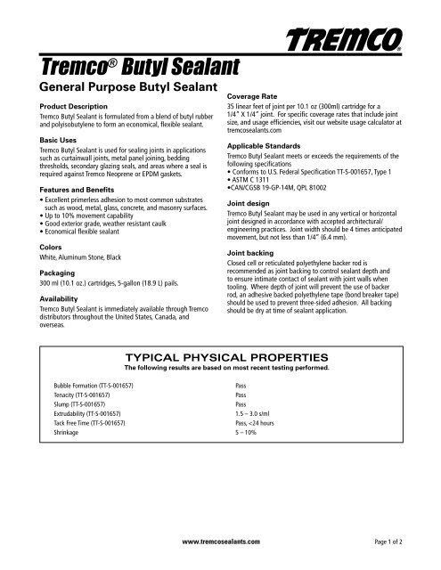 TremcoÂ® Butyl Sealant - Tremco Sealants