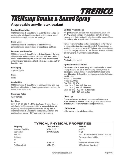 TREMstop Smoke & Sound Spray Data Sheet - Tremco Sealants