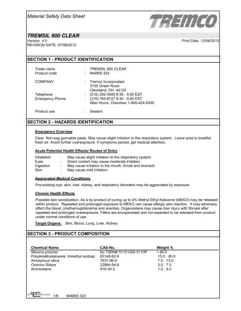 TREMSIL 600 CLEAR - Tremco Sealants
