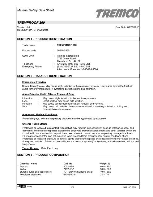 TREMproof 260 Black MSDS - Tremco Sealants
