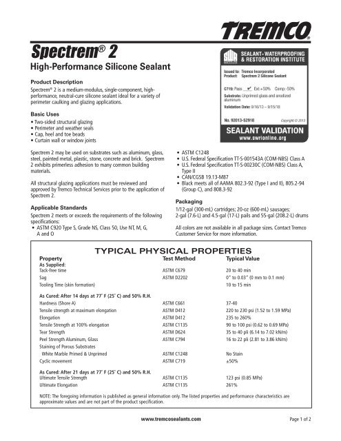 SpectremÂ® 2 - Tremco Sealants