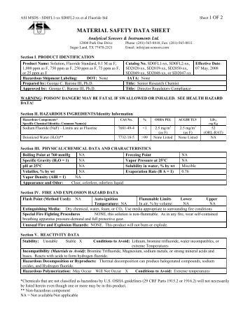 Material Safety Data Sheet - OSHA 174 - Analytical Sensors, Inc.