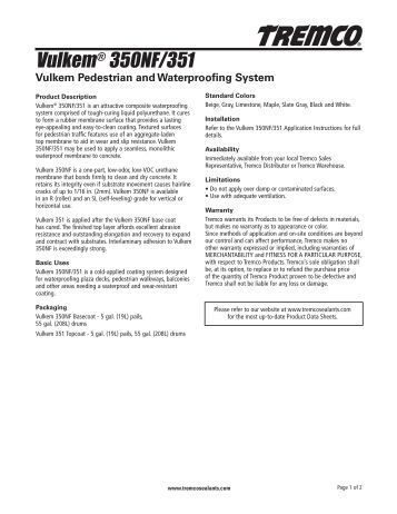Vulkem 360NF/351NF Application Instructions - Tremco Sealants