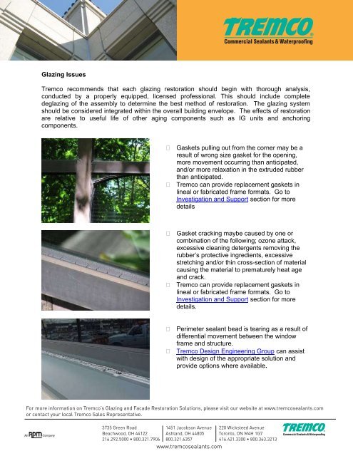 Glazing Issues Tremco recommends that each ... - Tremco Sealants