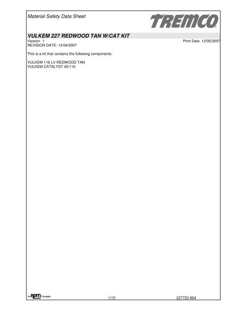 VULKEM 227 REDWOOD TAN W/CAT KIT - Tremco Sealants
