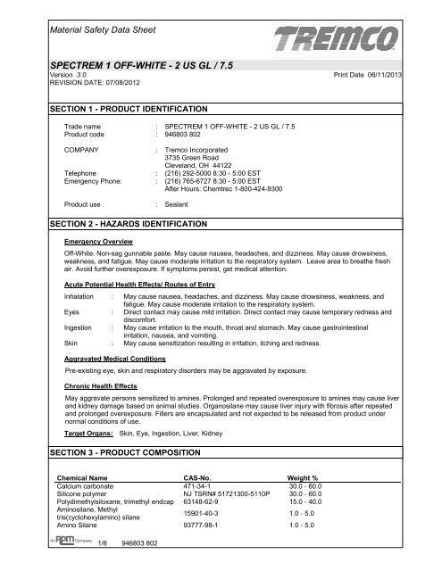 Spectrem 1 Off-White MSDS - Tremco Sealants