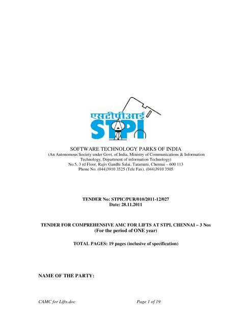 SOFTWARE TECHNOLOGY PARKS OF INDIA - Chennai - Stpi.in