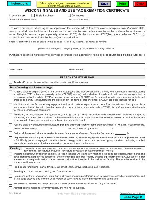S-211, Wisconsin Sales and Use Tax Exemption ... - Techmaster Inc