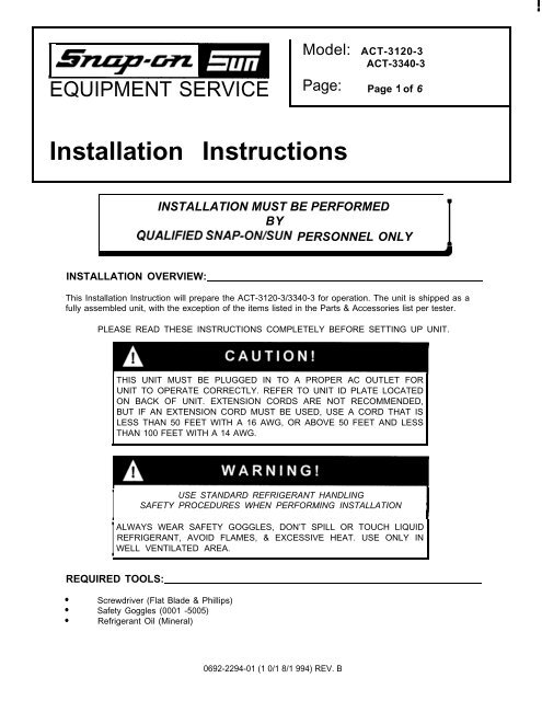 5~-m Installation Instructions - Snap-on Equipment