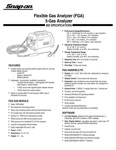 Flexible Gas Analyzer (FGA) 5-Gas Analyzer - Snap-on Equipment