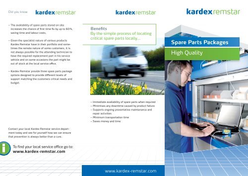 Spare Parts Packages High Quality - Kardex Remstar