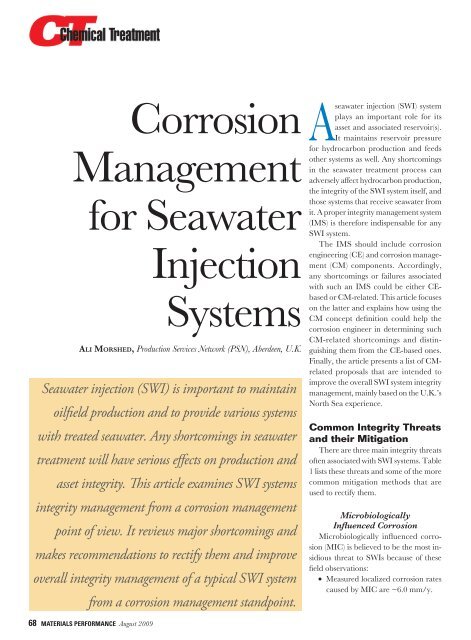 Corrosion Management for Seawater Injection ... - Wood Group PSN