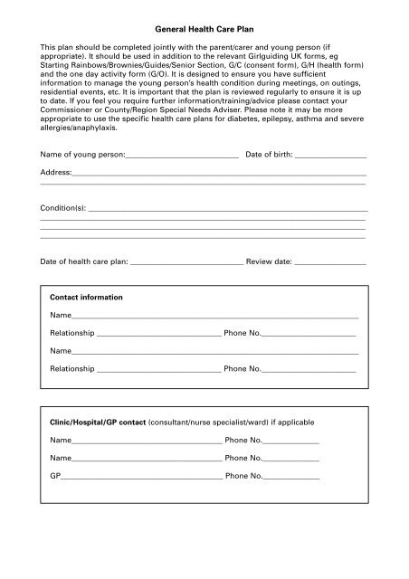 General Health Care Plan (PDF) - Girlguiding Cheshire Border