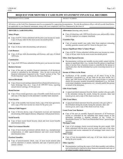 request for monthly cash flow statement financial records (prob 48c)