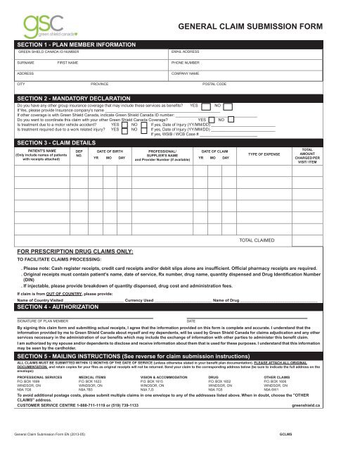 GENERAL CLAIM SUBMISSION FORM - Green Shield Canada