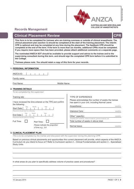Clinical placement review form - Australian and New Zealand ...