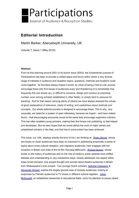 Editorial Introduction - Participations