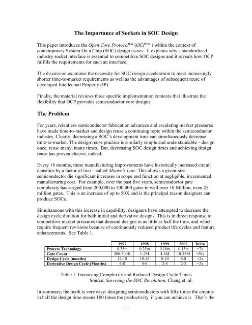 The Importance of Sockets in SOC Design - OCP-IP