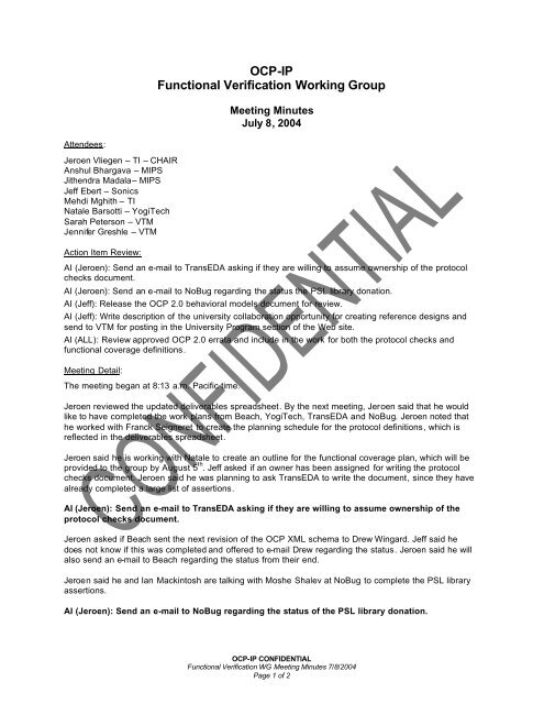 OCP-IP Functional Verification Working Group OCP-IP Functional Verification Working Group