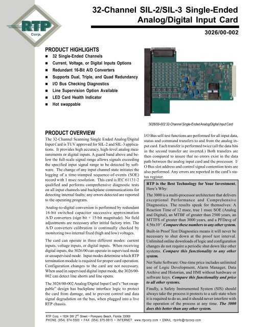 32-Channel SIL-2/SIL-3 Single-Ended Analog/Digital Input Card - RTP