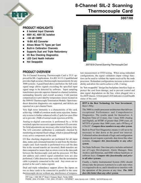 8-Channel SIL-2 Scanning Thermocouple Card - RTP