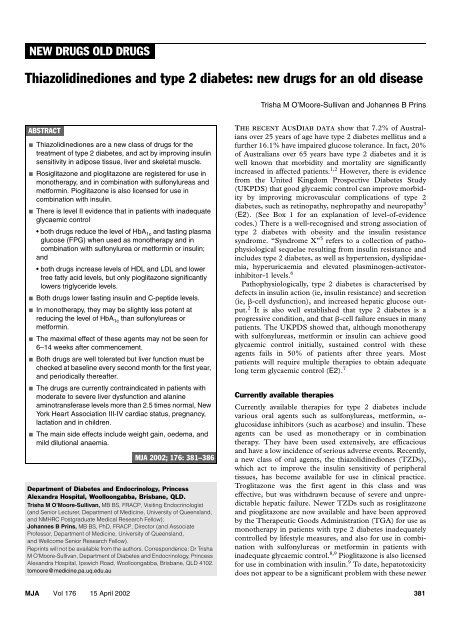 Thiazolidinediones and type 2 diabetes: new drugs for ... - Cimerman