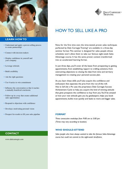 HOW TO SELL LIKE A PRO - Dale Carnegie Training