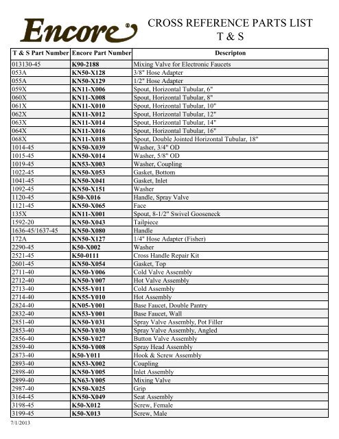 NEW CROSS REFERENCE LIST - Encore