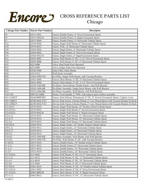 NEW CROSS REFERENCE LIST - Encore