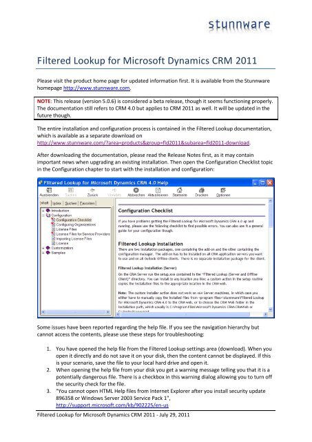 Filtered Lookup for Microsoft Dynamics CRM 2011 - Stunnware