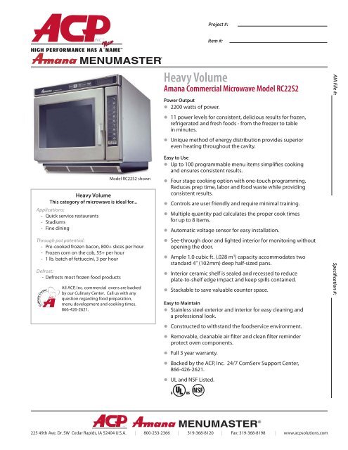 Product Specification Sheet - Microwave Specialties Inc.