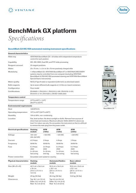 BenchMark GX Spec Sheet - Ventana Medical Systems