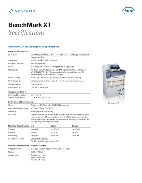 BenchMark XT Spec Sheet - Ventana Medical Systems
