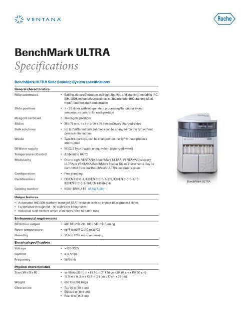 BenchMark ULTRA Spec Sheet - Ventana Medical Systems