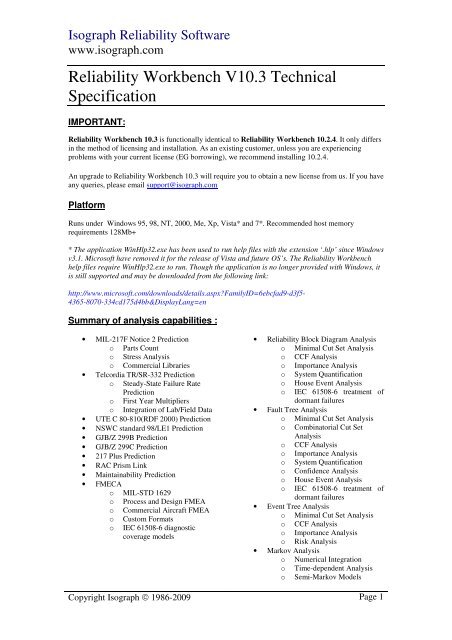 Reliability Workbench V10.3 Technical Specification - Isograph