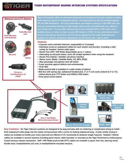 tiger waterproof marine intercom systems specifications