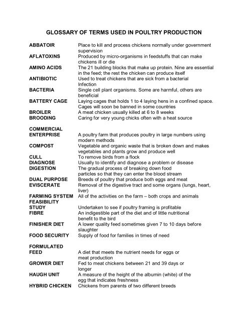glossary of terms used in poultry production - Poultry Hub
