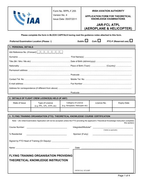 Application Form for JAR-FCL ATPL Examination - Irish Aviation ...